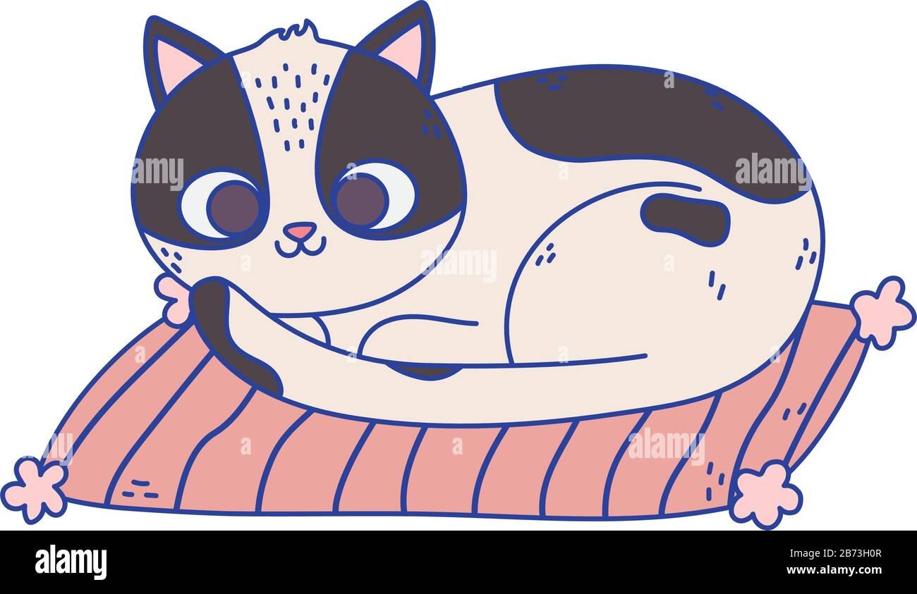 cute white and black cat resting in mat pet cartoon icon vector ...