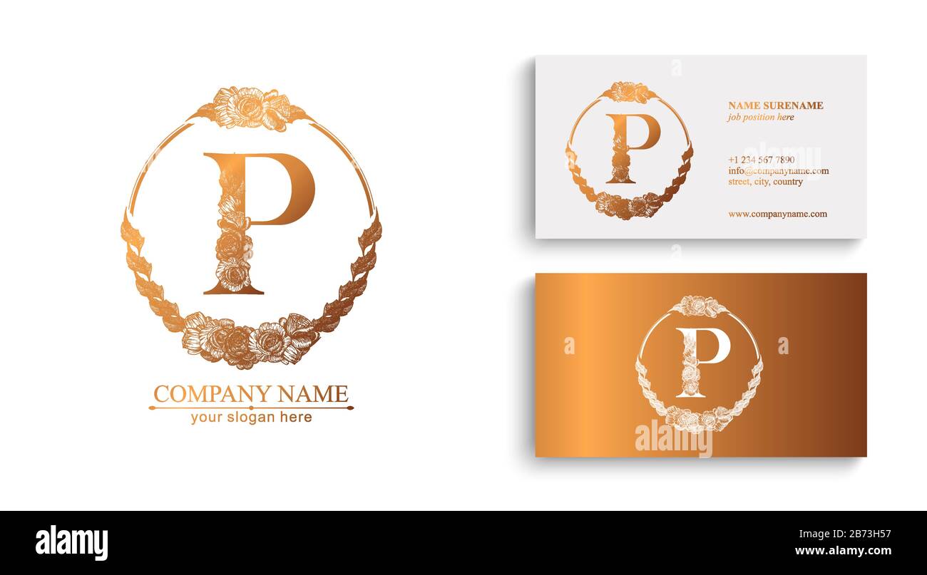 Letter P logo or monogram. For your business. Vector sign. Floral style ...