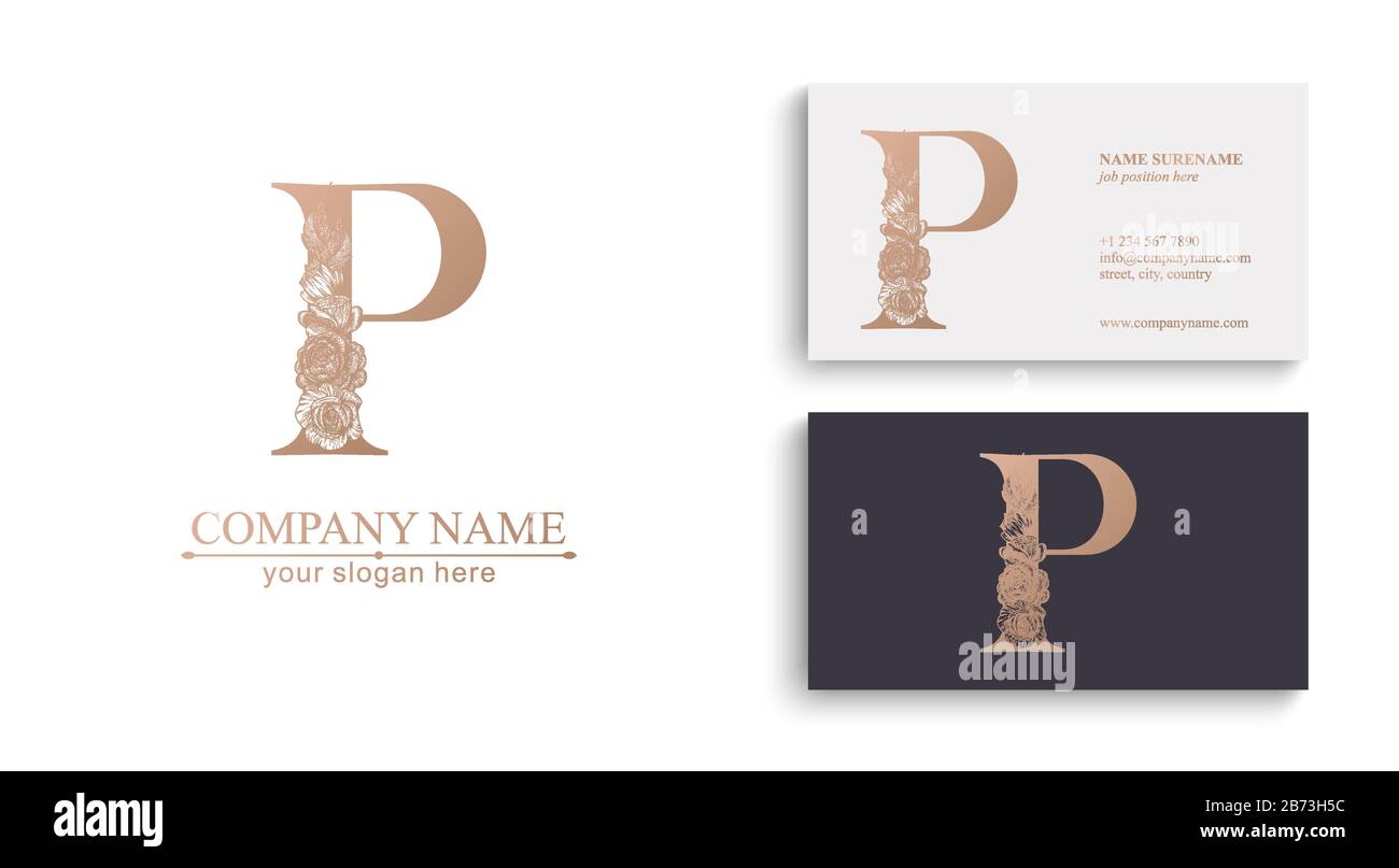 Letter P logo or monogram. For your business. Vector sign. Floral style ...