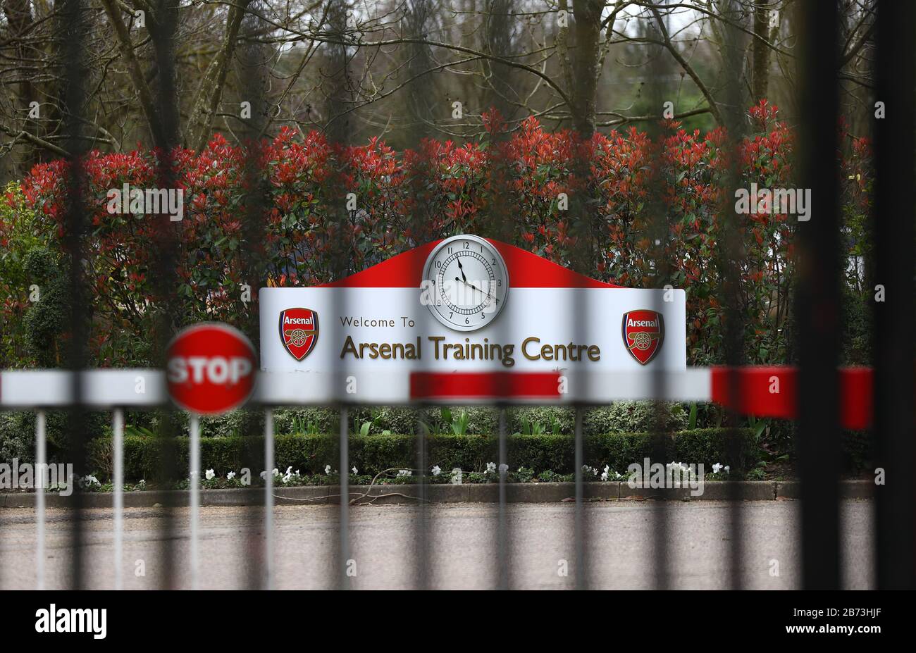 Closed gates at Arsenal's London Colney training ground Stock Photo - Alamy