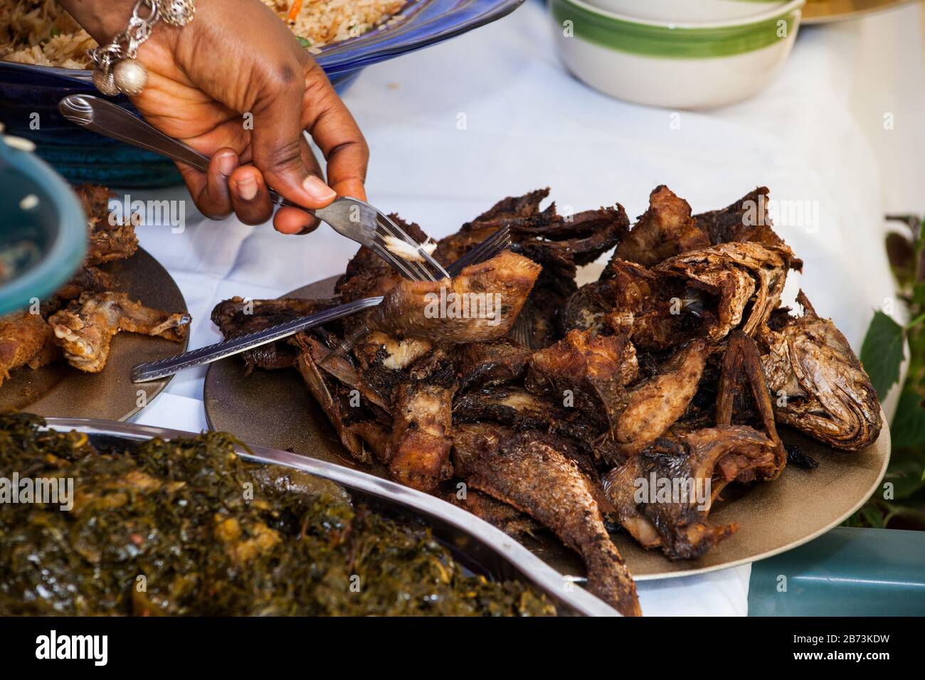 crispy fried fish on buffet table Stock Photo - Alamy
