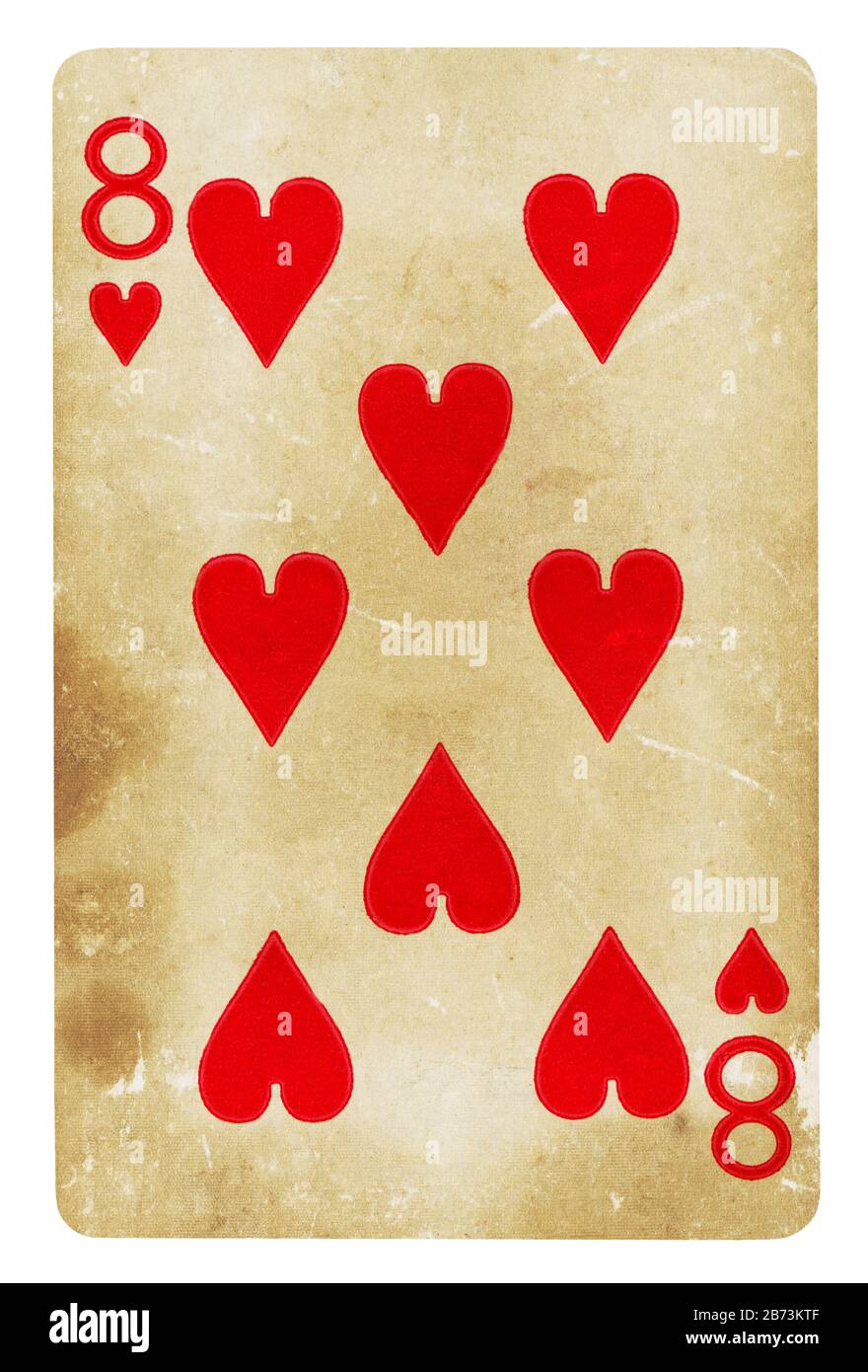 Eight of Hearts Vintage playing card - isolated on white (clipping path ...