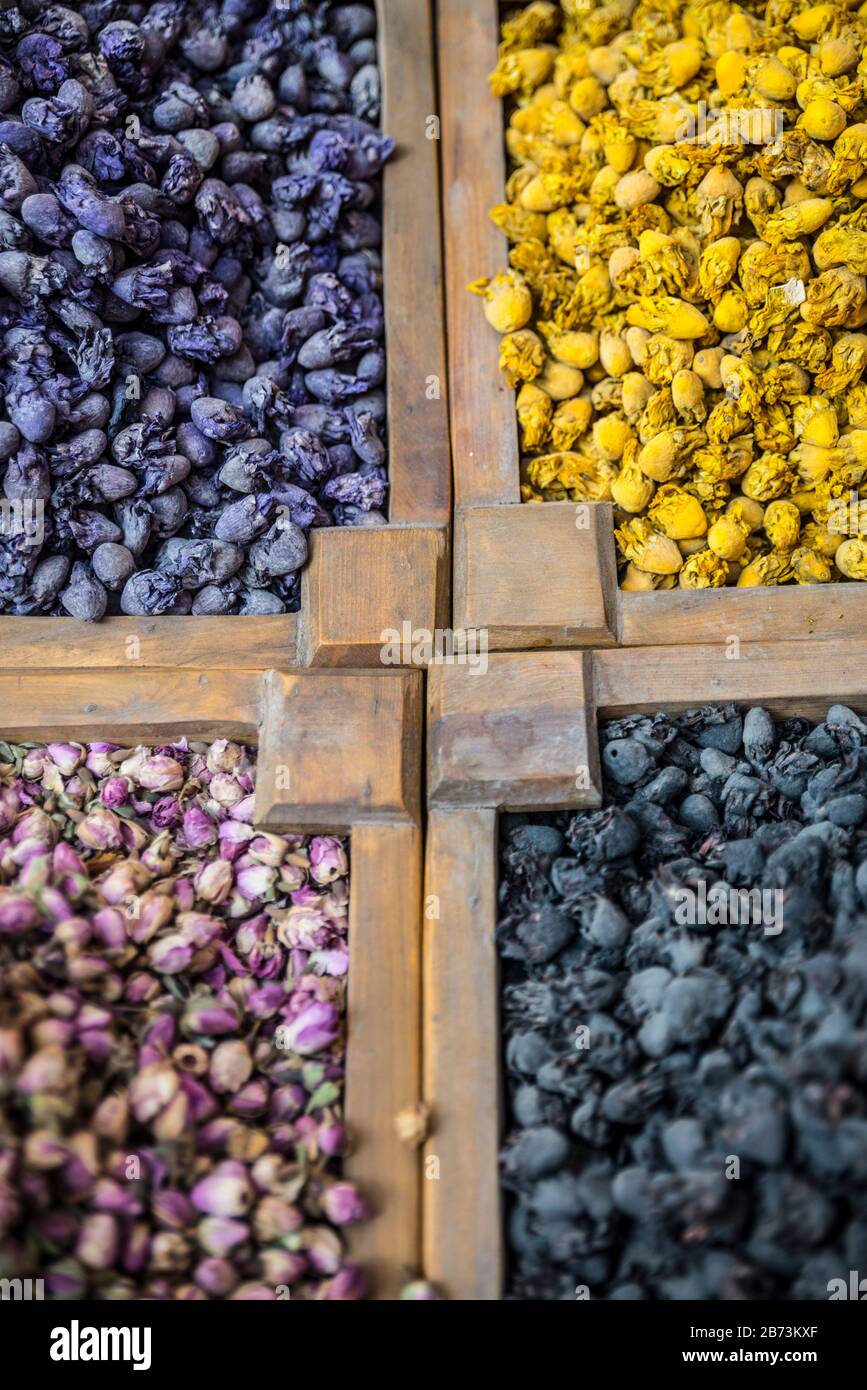 Dried flowers in the souk, Marrakech Medina, Morocco Stock Photo - Alamy