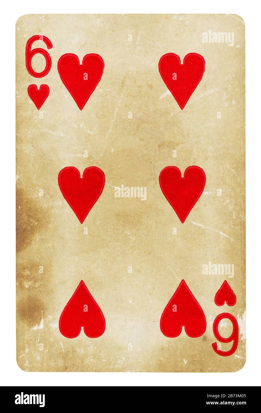 Six of Hearts Vintage playing card - isolated on white (clipping path ...