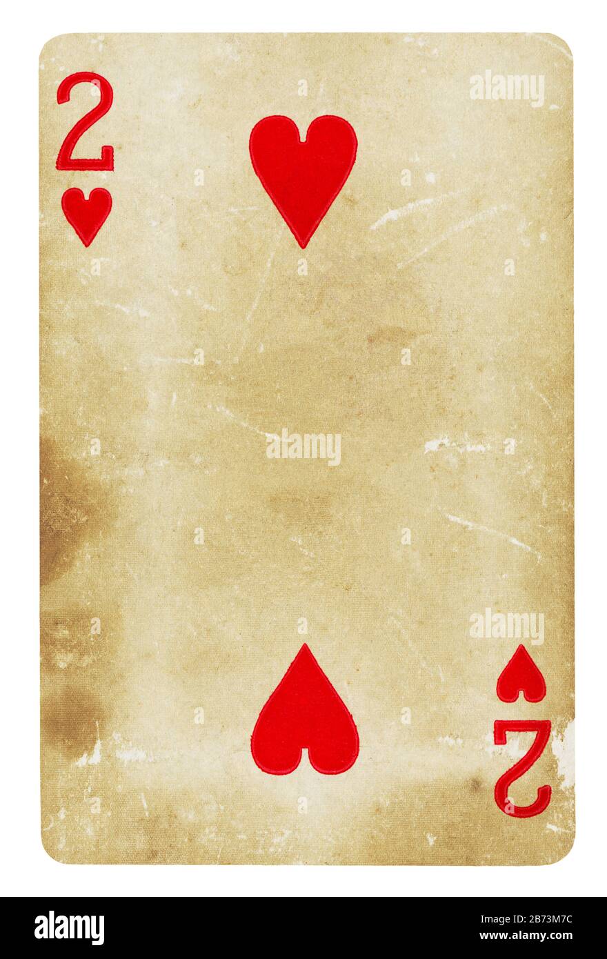 Two of Hearts Vintage playing card - isolated on white (clipping path ...