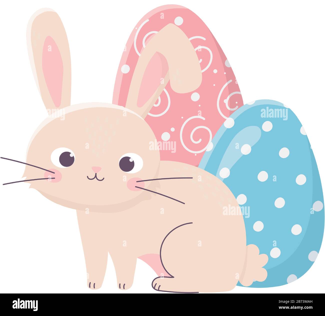 happy easter cute rabbit with two egg decoration celebration vector ...