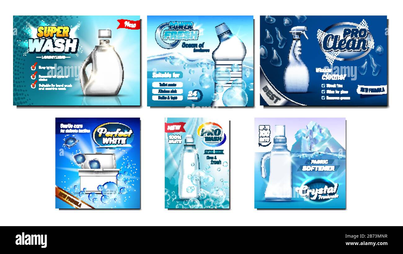Detergent, Bleach Advertising Banners Set Vector Stock Vector Image ...