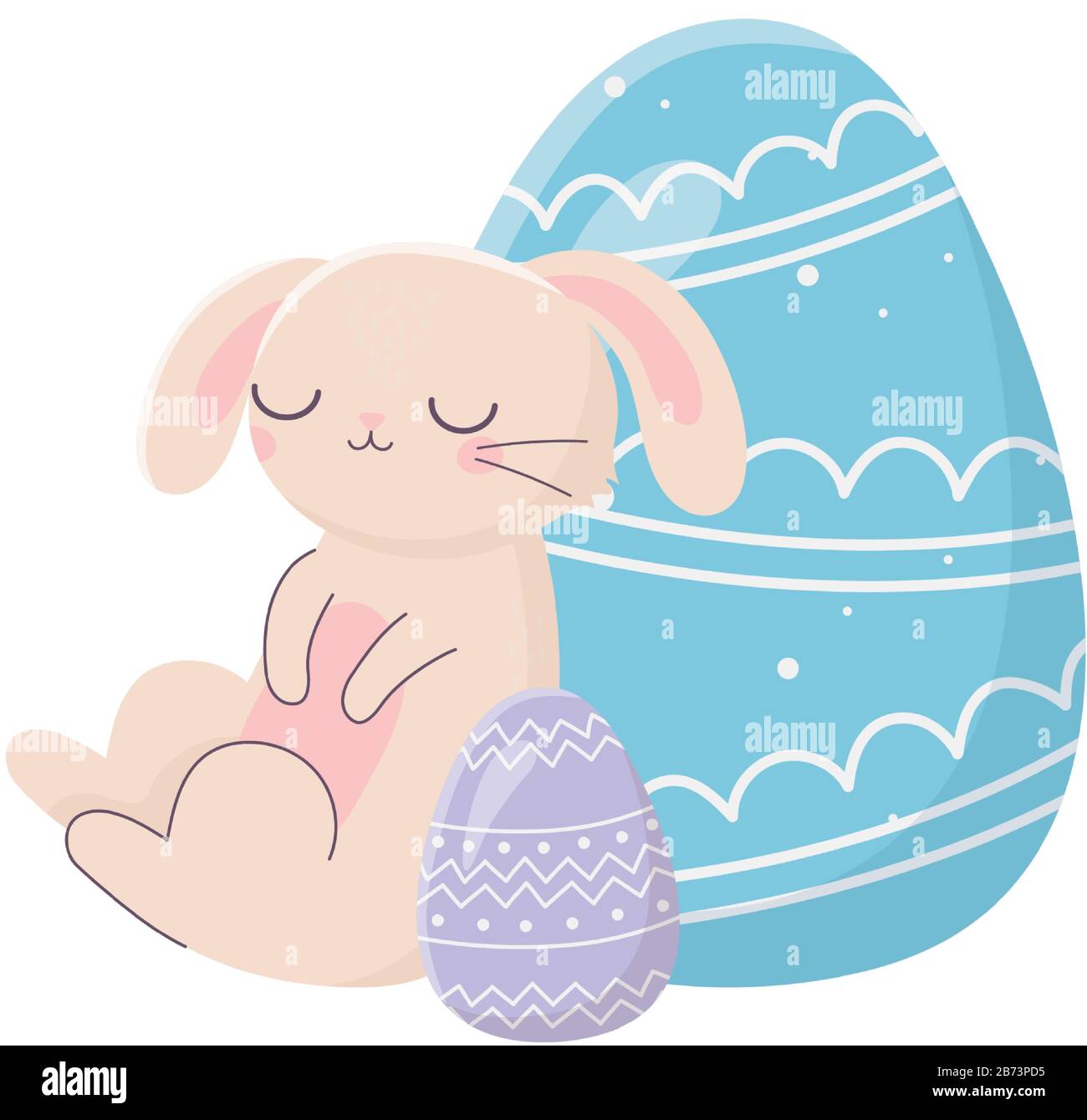 happy easter day, pink rabbit decorative blue and purple eggs cartoon ...
