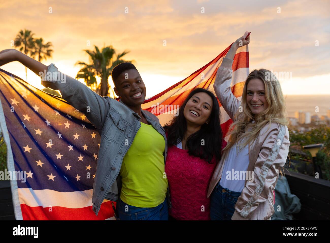Group of mixed races friends together during a sunny day Stock Photo ...