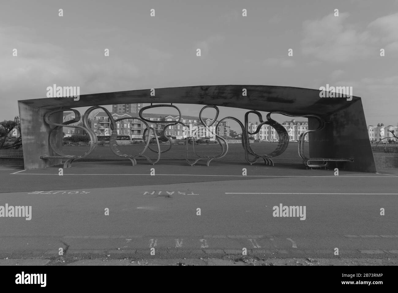 Black and white image of Littlehampton sea front, showing part of the ...