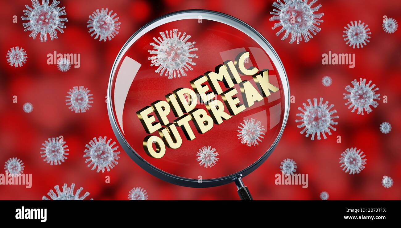 Epidemic outbreak concept, magnifying glass - 3D illustration Stock ...