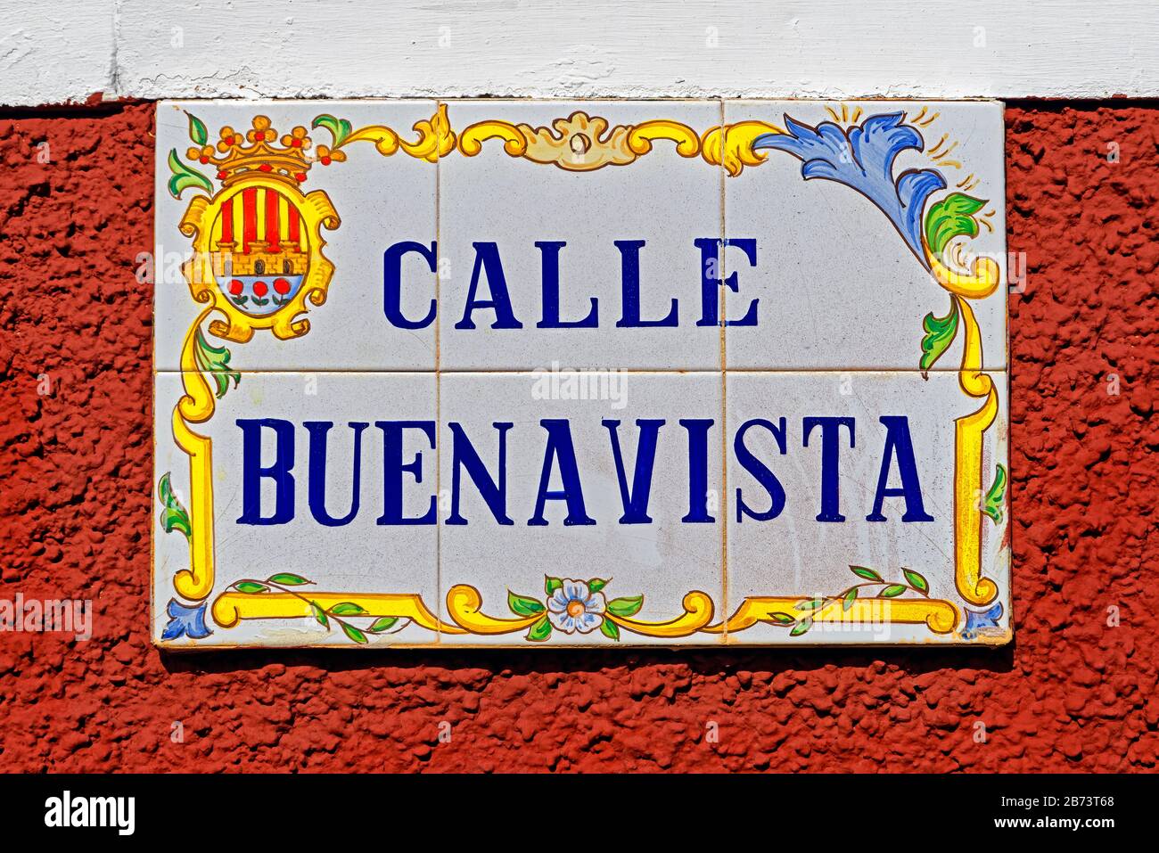 Spain, Castillón (Valencia), Onda, Calle Buenavista, road sign, picture ...