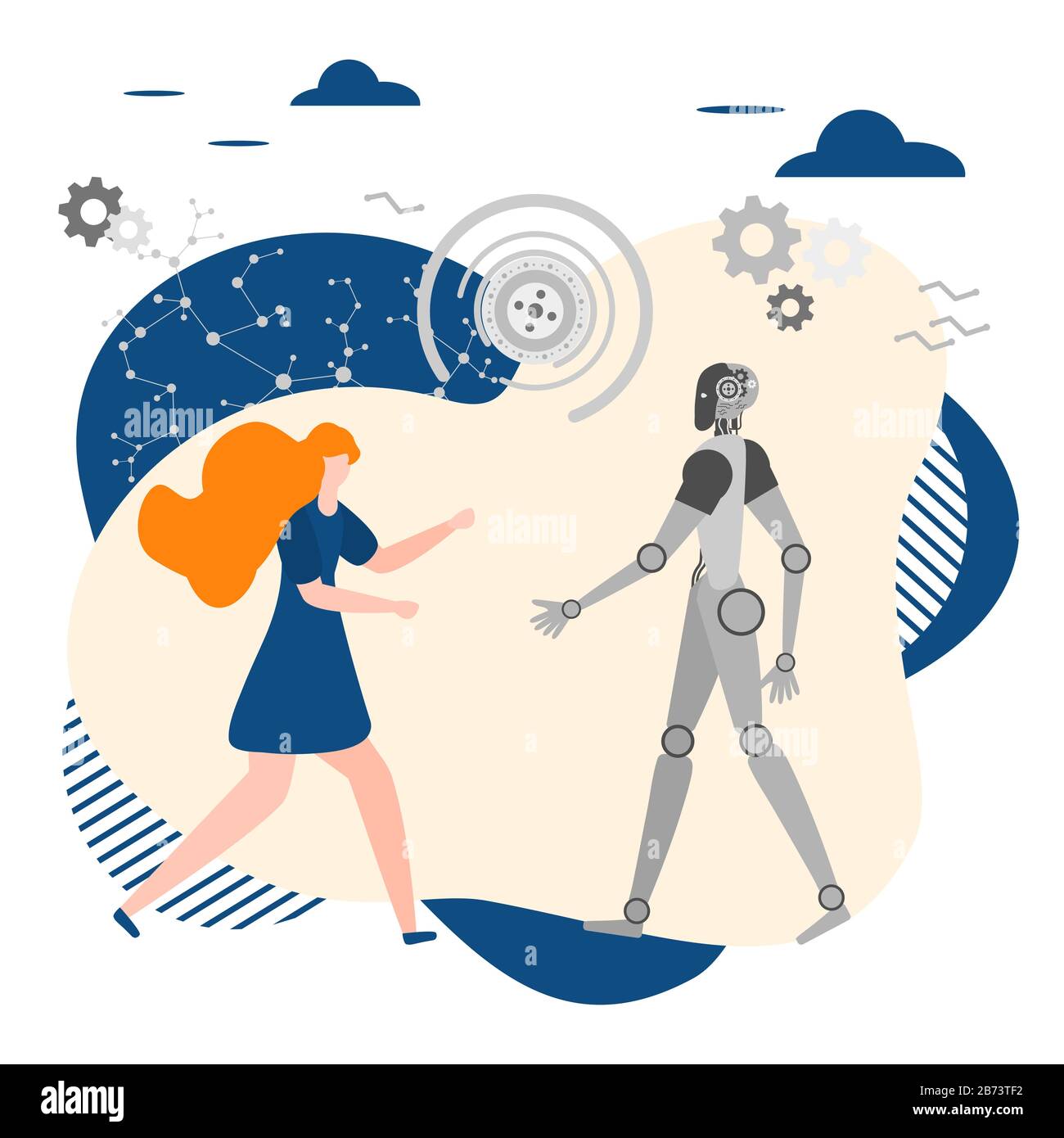 Vector illustration Robot, human teamwork. Partnership with robot ... Vector illustration Robot, human teamwork. Partnership with robot ...