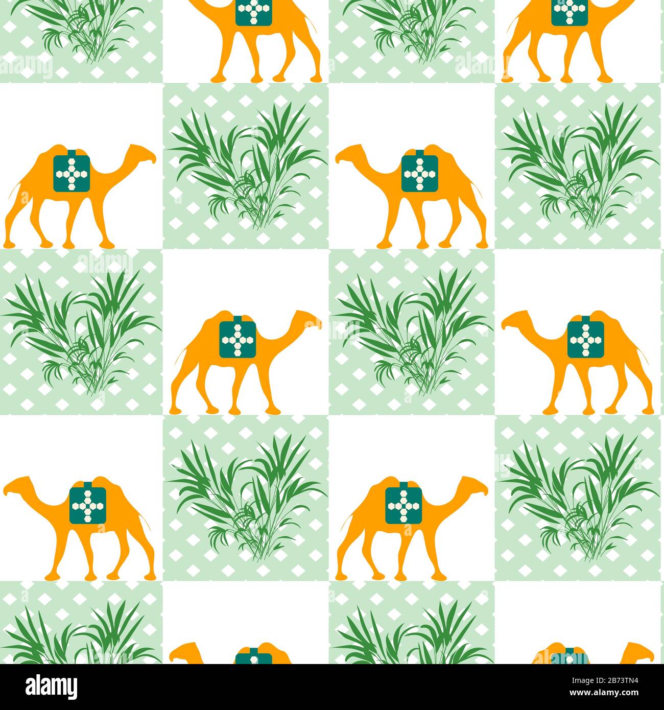 Vector Seamless pattern with camel and plant. Wildlife Animal Green ...