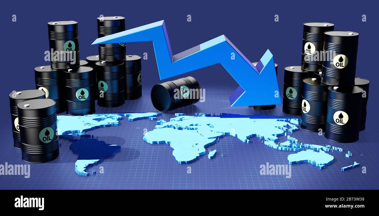 Oil barrel price crash - 3D illustration Stock Photo - Alamy
