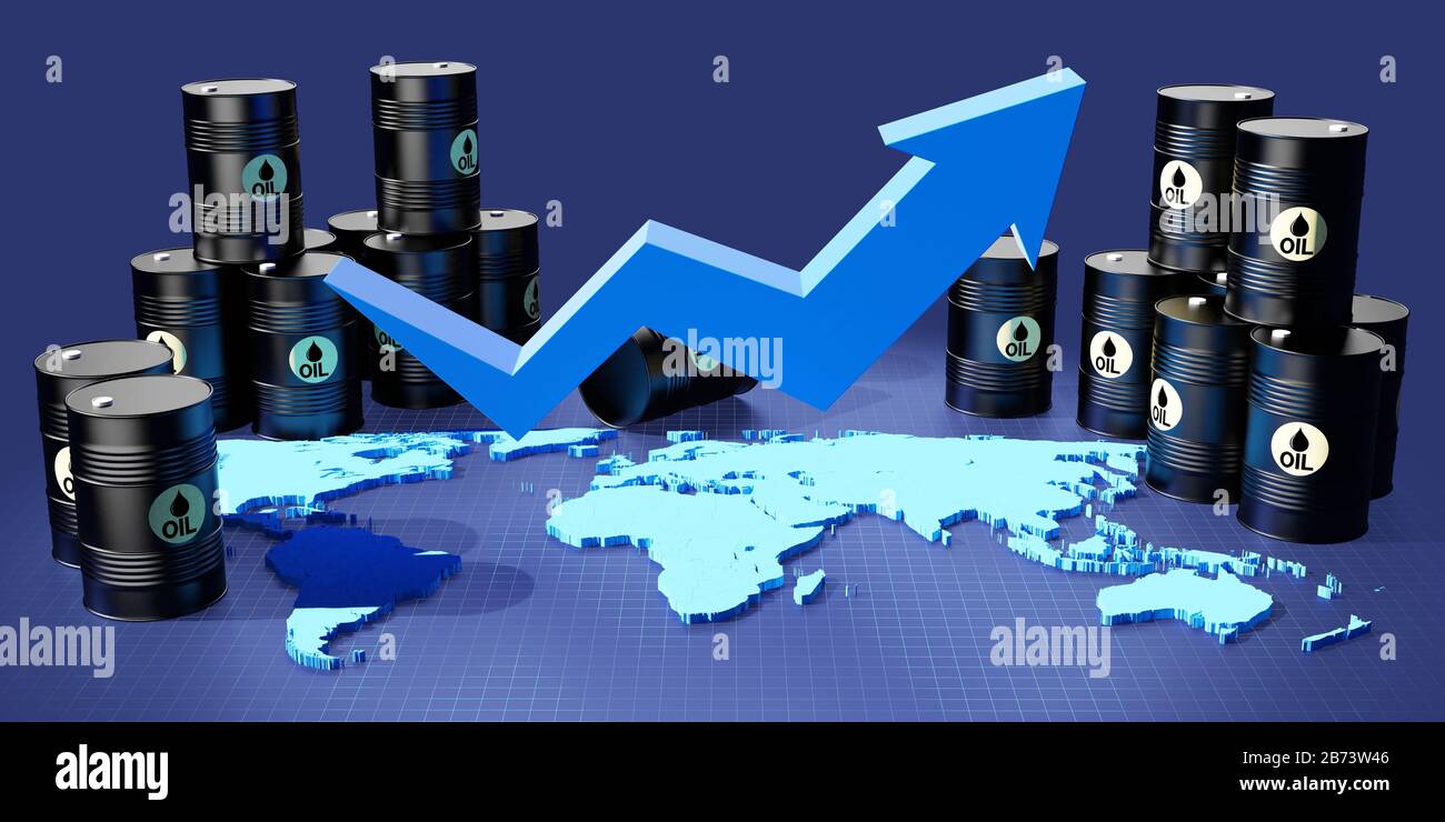 Oil barrel price growth - 3D illustration Stock Photo - Alamy