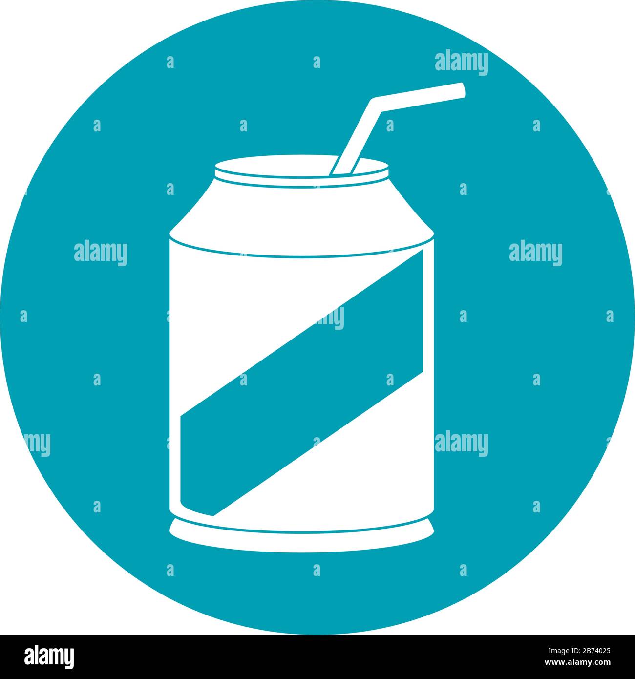 drinks beverage can with straw vector illustration blue block style ...