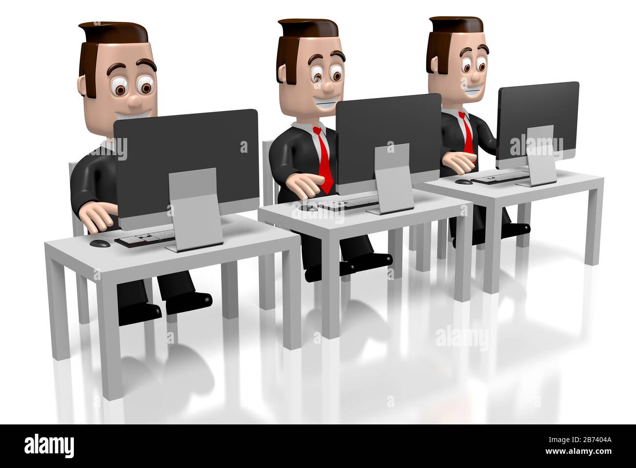 3D businessmen working on computers - call center concept Stock Photo ...