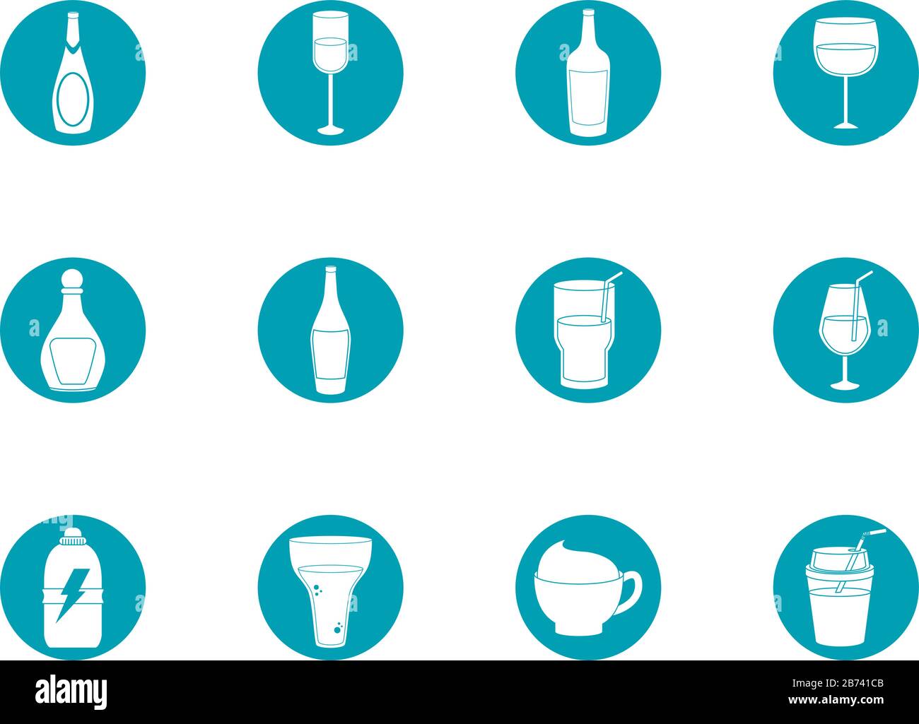 drinks beverage glass cups bottle alcoholic liquor icons set vector ...