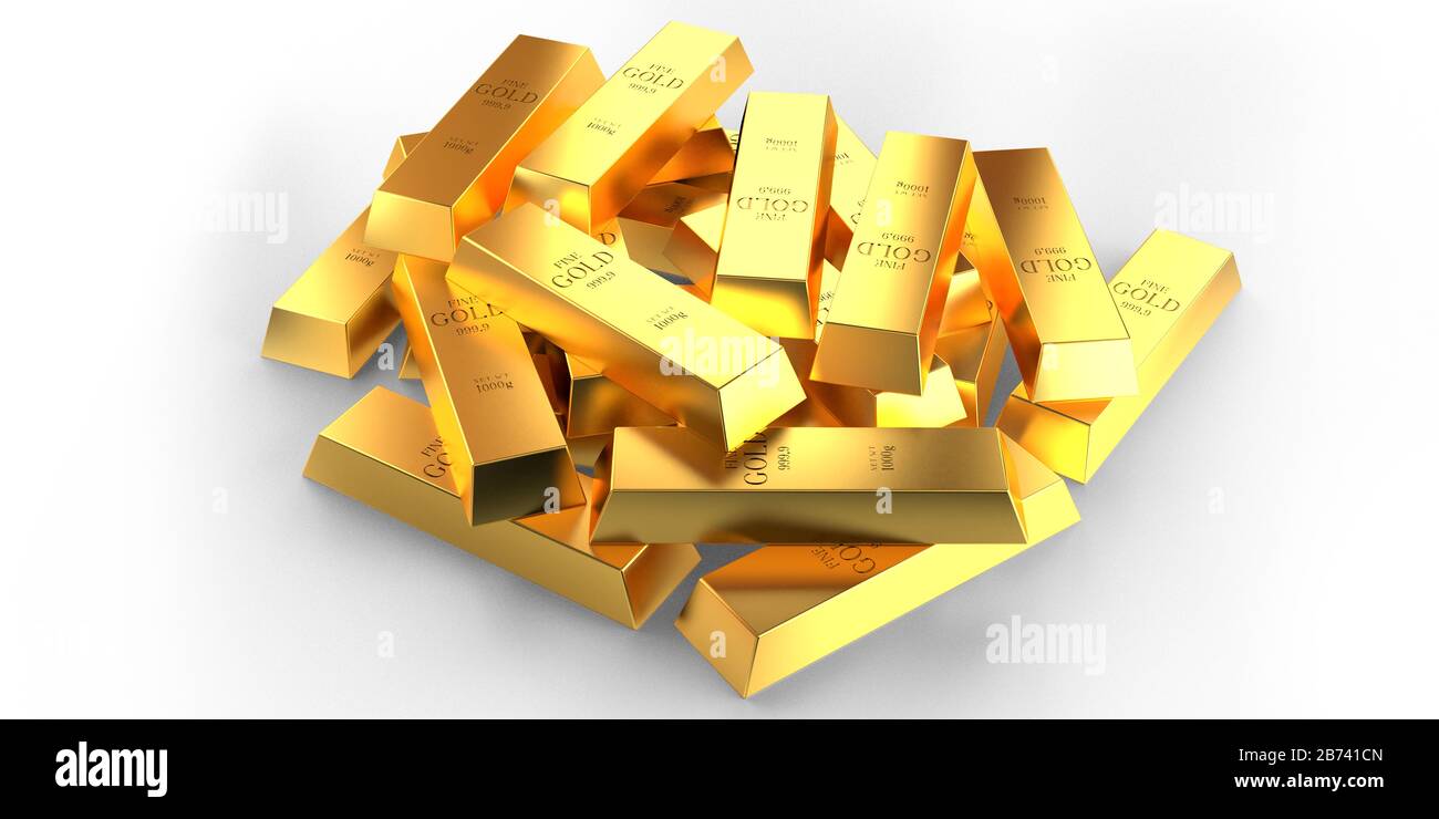 Gold ingots - bank/ treasure/ weath concept - 3D illustration Stock ...