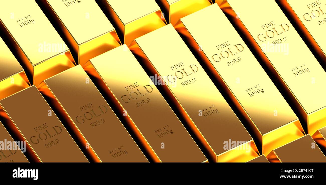 Gold ingots - bank/ treasure/ weath concept - 3D illustration Stock ...