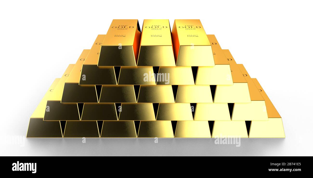 Gold ingots - bank/ treasure/ weath concept - 3D illustration Stock ...