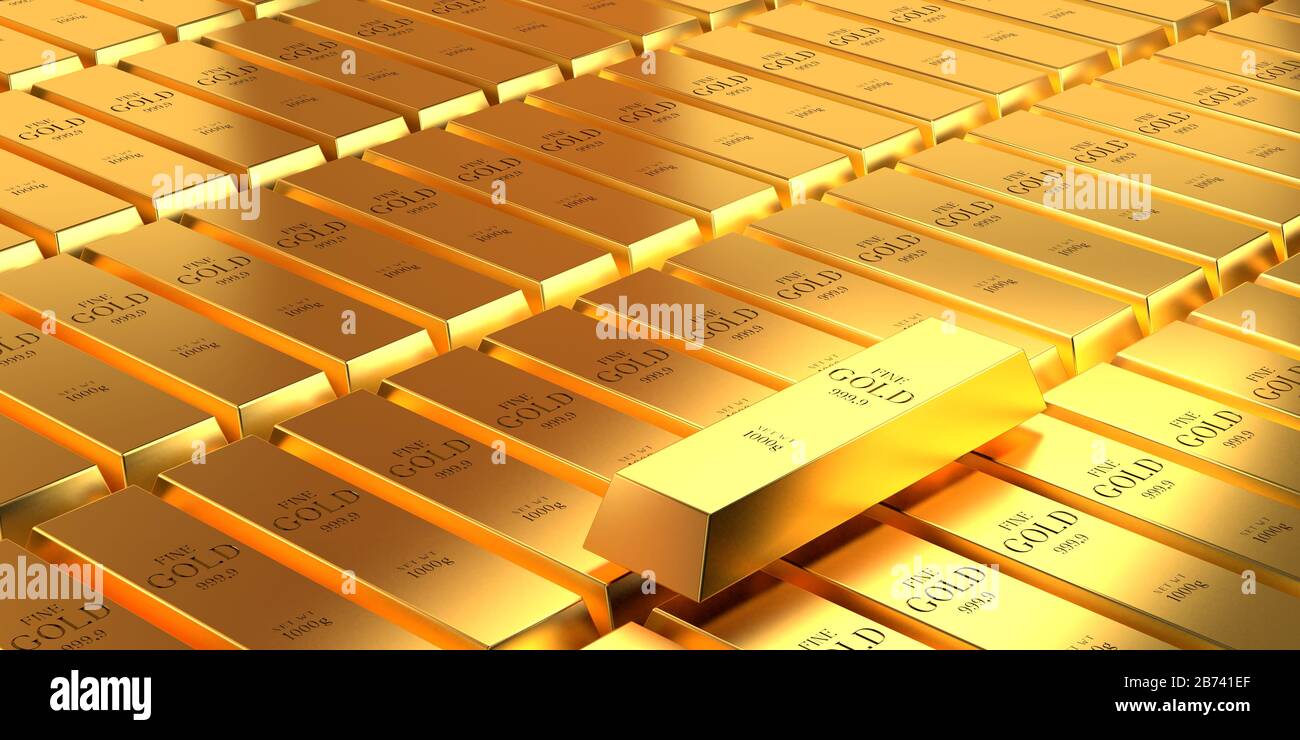 Gold ingots - bank/ treasure/ weath concept - 3D illustration Stock ...