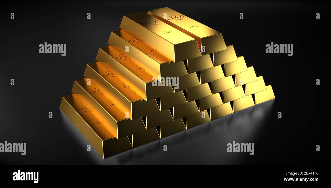 Gold ingots - bank/ treasure/ weath concept - 3D illustration Stock ...