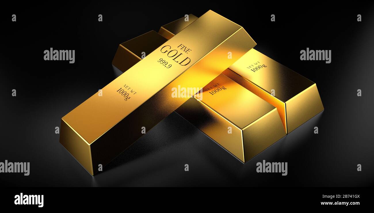Gold ingots - bank/ treasure/ weath concept - 3D illustration Stock ...