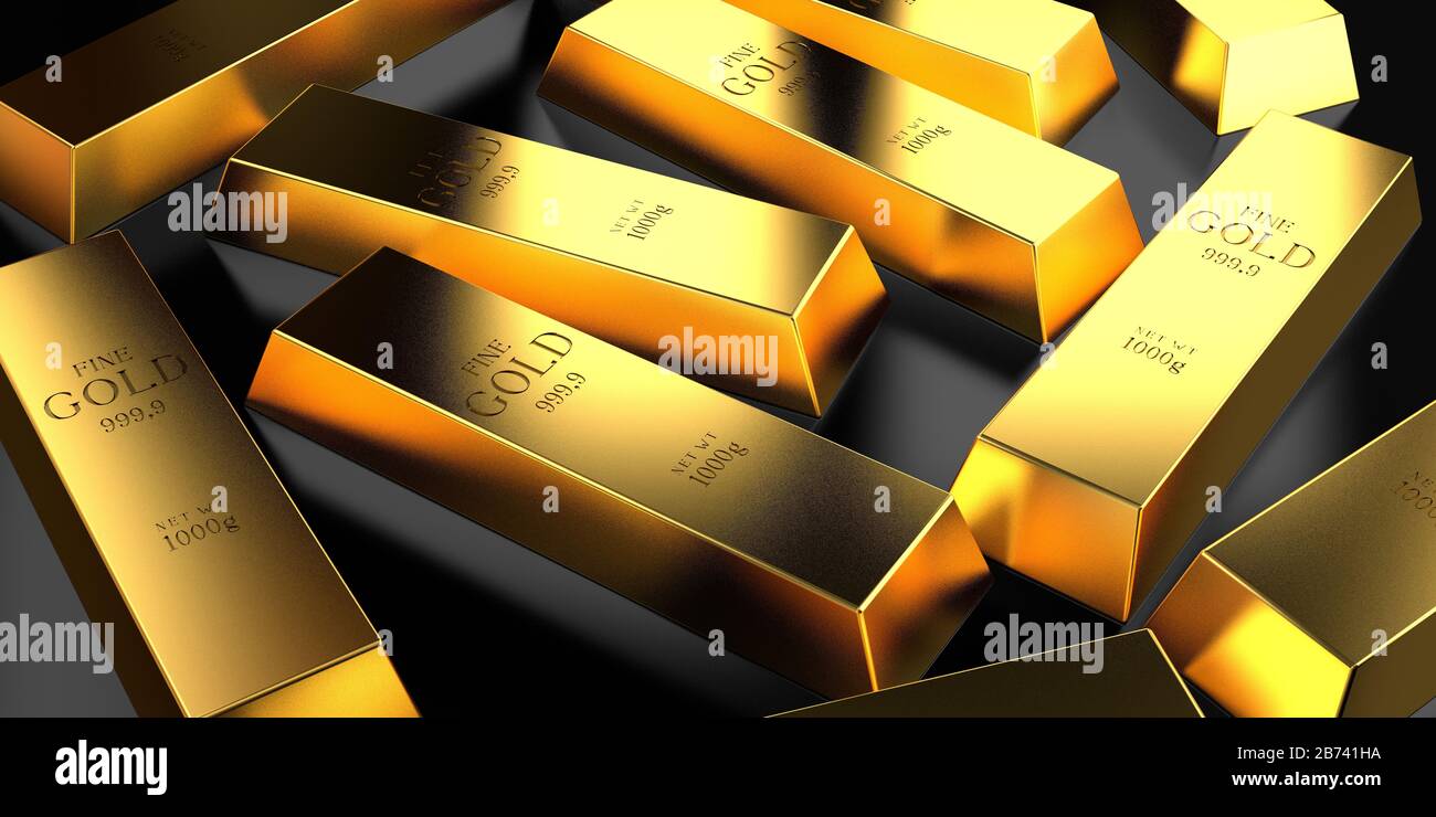 Gold ingots - bank/ treasure/ weath concept - 3D illustration Stock ...