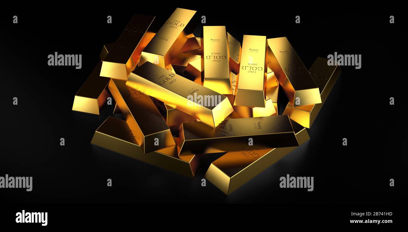 Gold ingots - bank/ treasure/ weath concept - 3D illustration Stock ...