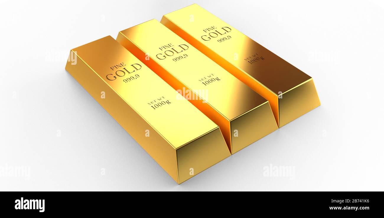 Gold ingots - bank/ treasure/ weath concept - 3D illustration Stock ...