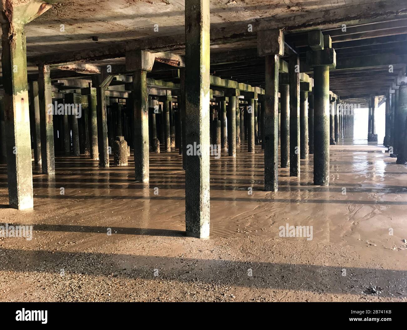 Columns under the pier on seaside Stock Photo - Alamy
