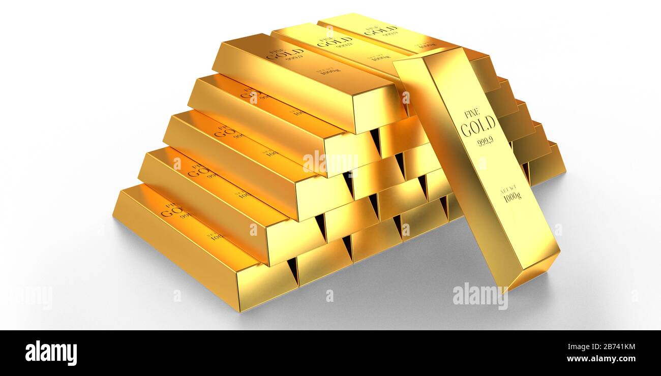 Gold ingots - bank/ treasure/ weath concept - 3D illustration Stock ...