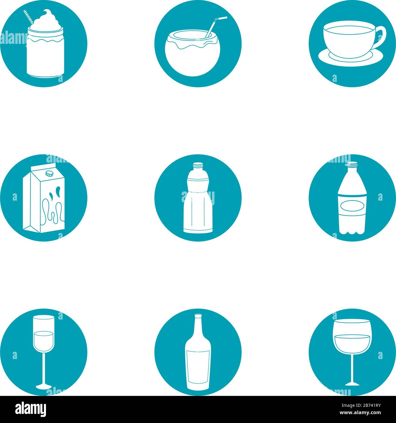 drinks beverage glass cups bottle alcoholic liquor icons set vector ...