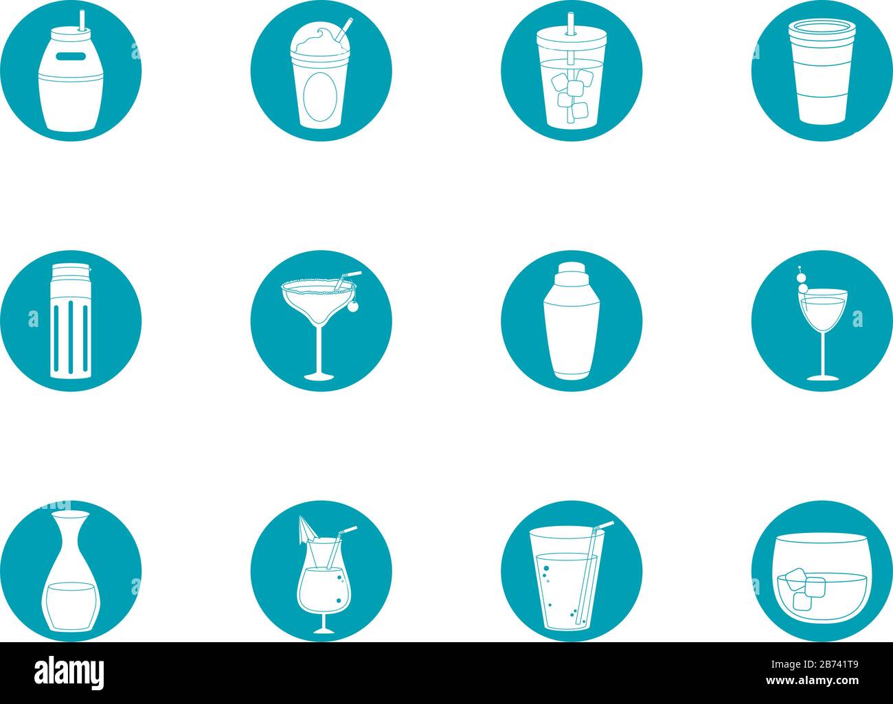 drinks beverage glass cups bottle alcoholic liquor icons set vector ...