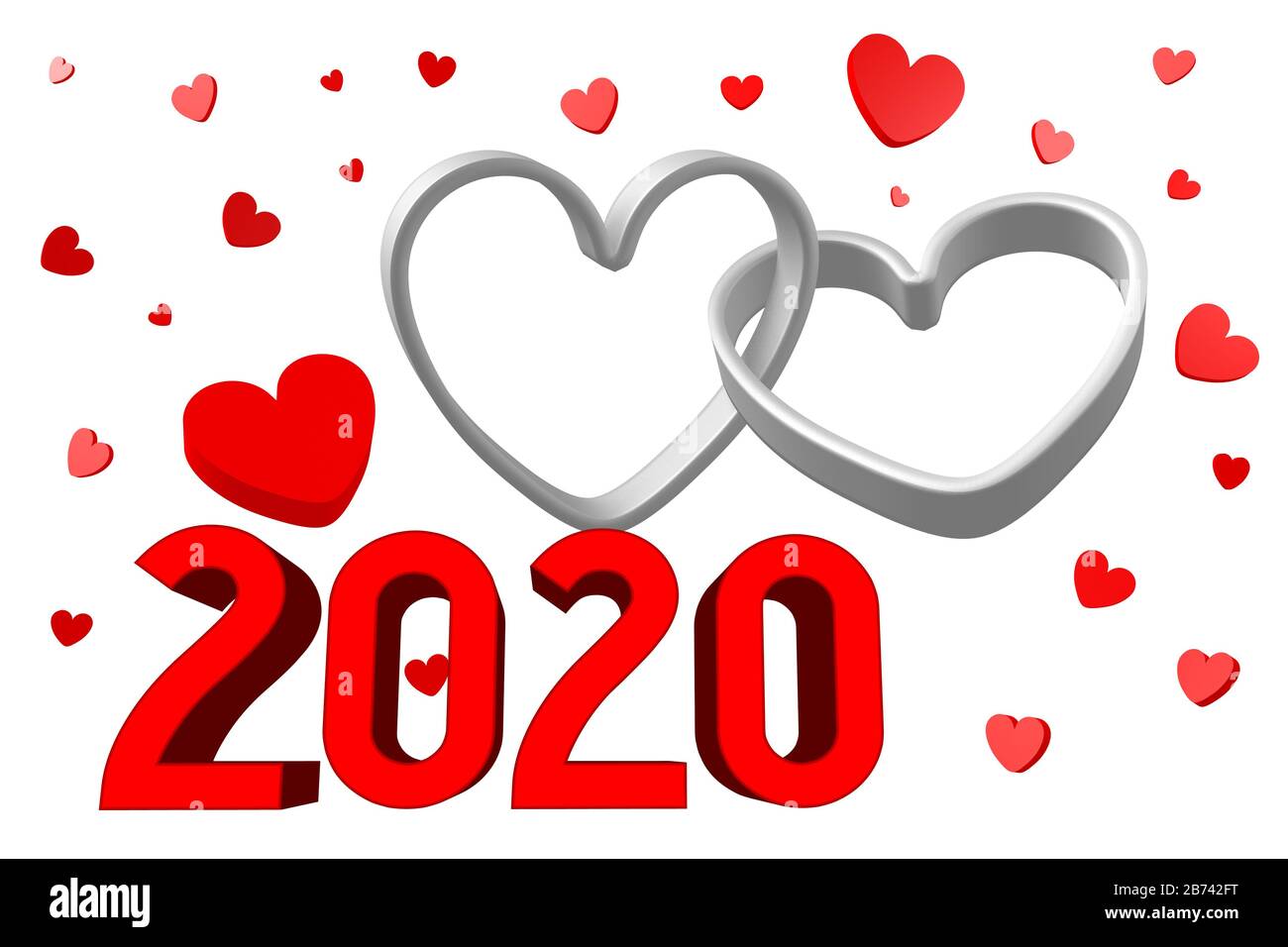2020 concept, hearts - 3D rendering Stock Photo - Alamy