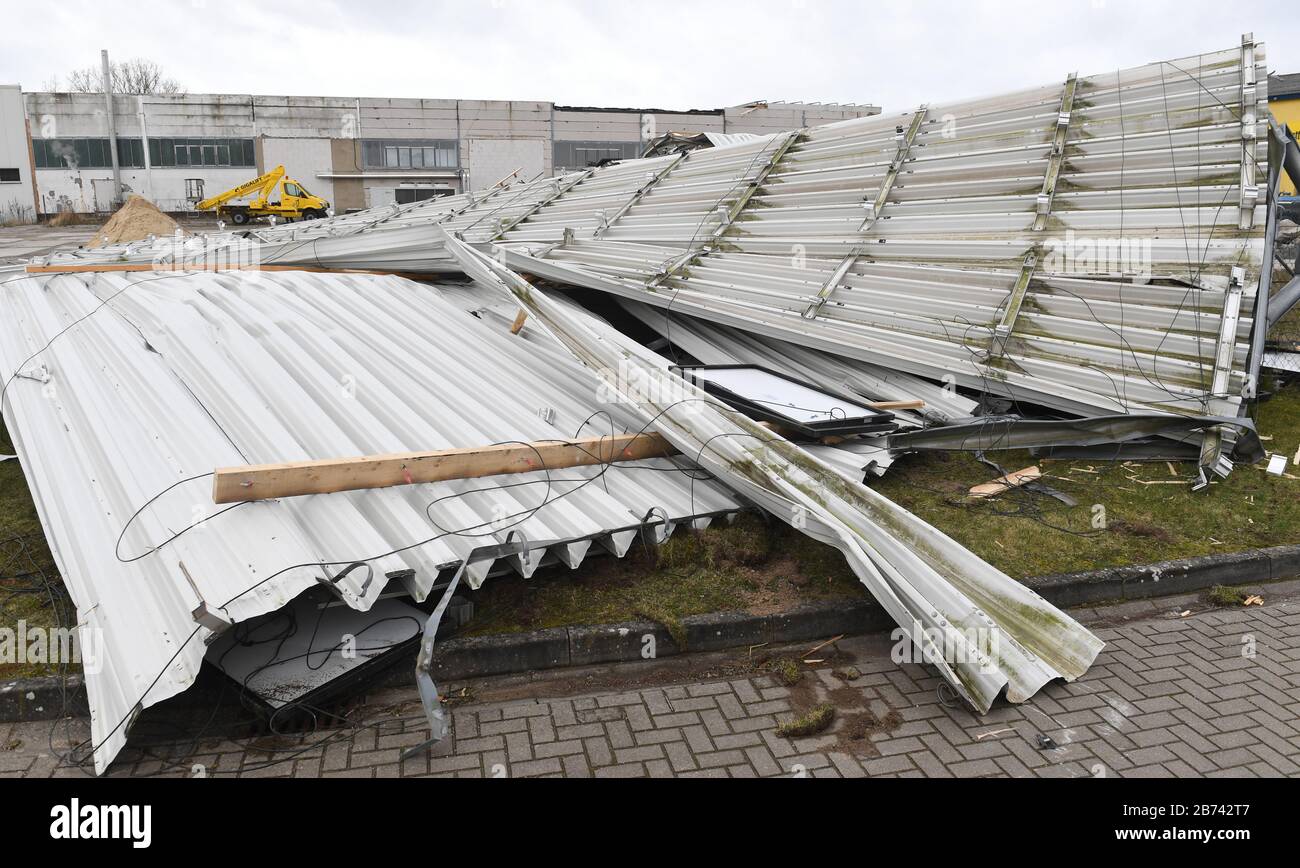 Grimmen Germany 13th Mar 2020 Parts Of The Roof Of Prolupin s Production Facility Are Lying grimmen-germany-13th-mar-2020-parts-of-the-roof-of-prolupin-s-production-facility-are-lying