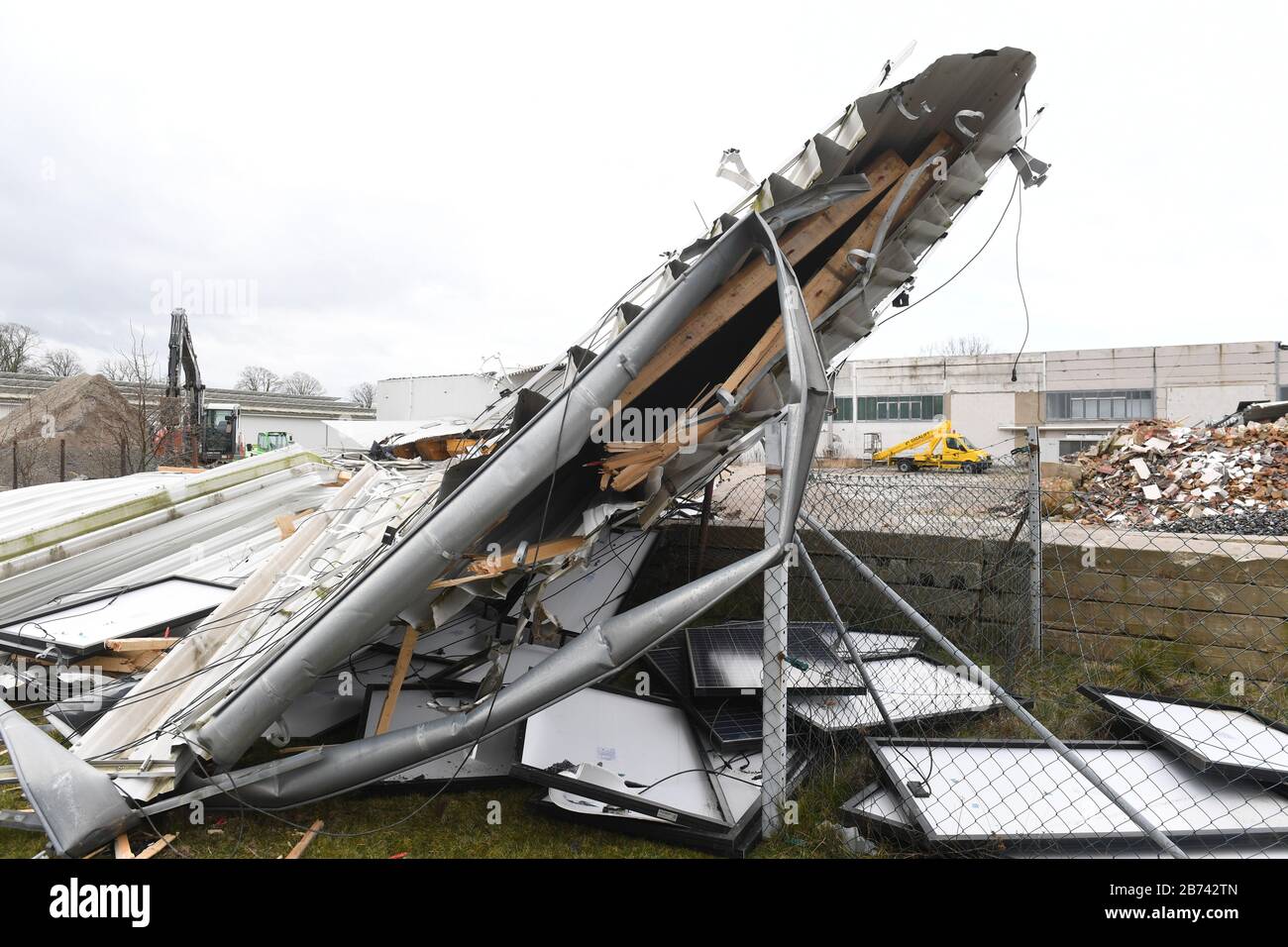 Grimmen Germany 13th Mar 2020 Parts Of The Roof Of Prolupin s Production Facility Are Lying grimmen-germany-13th-mar-2020-parts-of-the-roof-of-prolupin-s-production-facility-are-lying