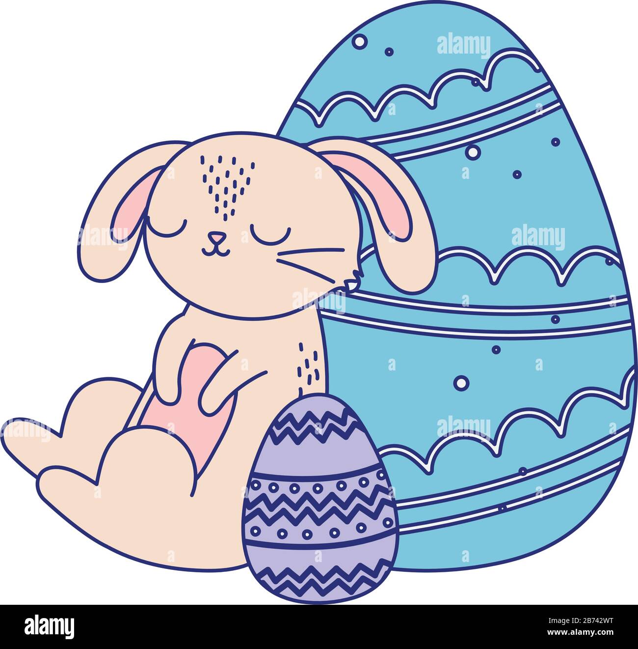 happy easter day, pink rabbit decorative blue and purple eggs cartoon ...