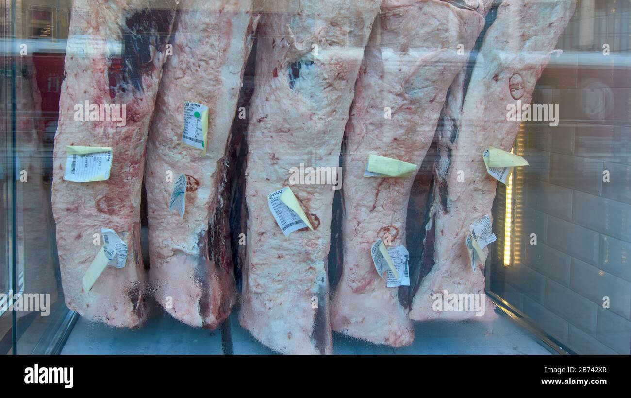 FLORENCE ITALY REFRIGERATED RESTAURANT WINDOW WITH DISPLAY OF RAW BEEF ...