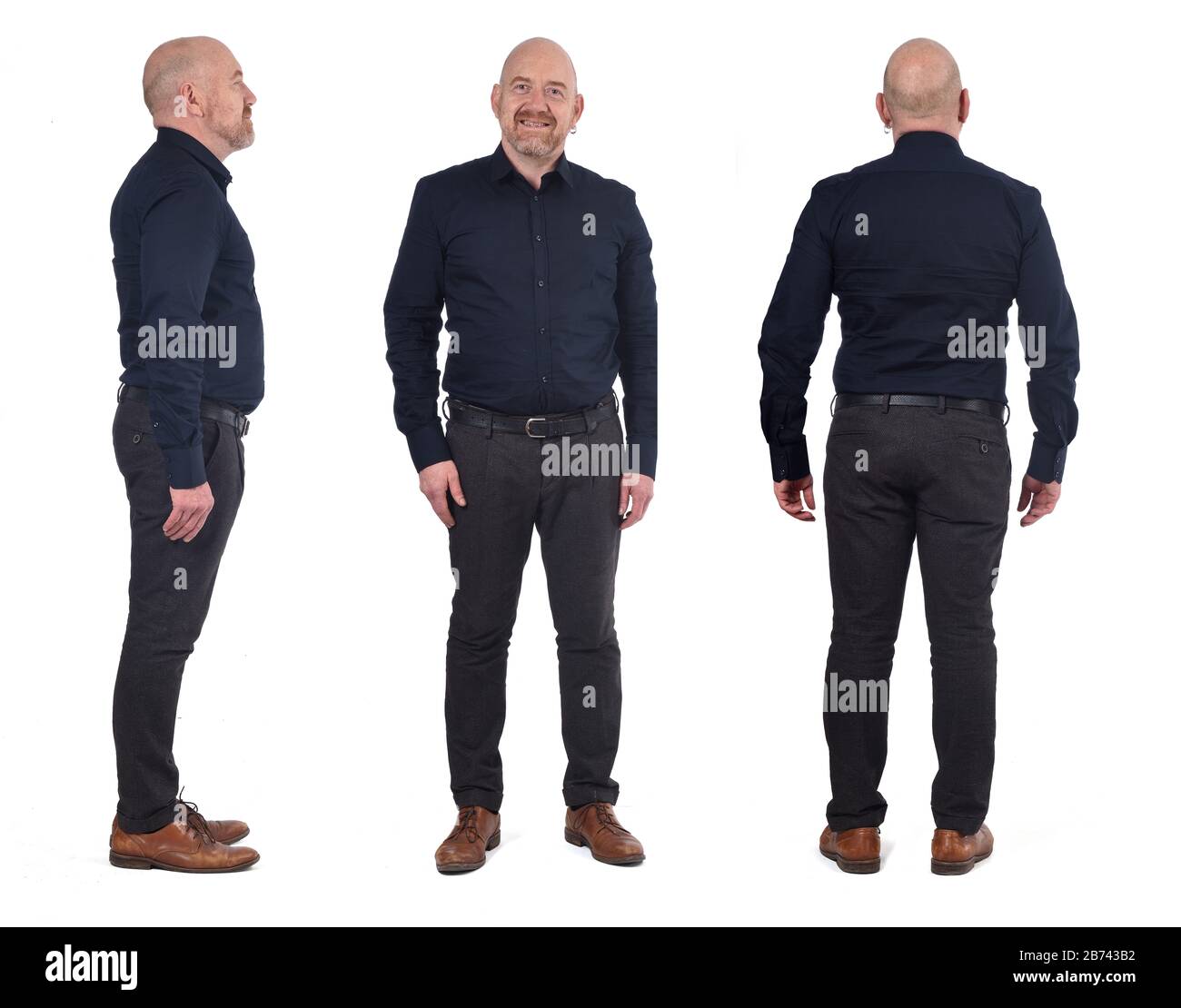 front back and profile of full portrait of a man on white Stock Photo ...