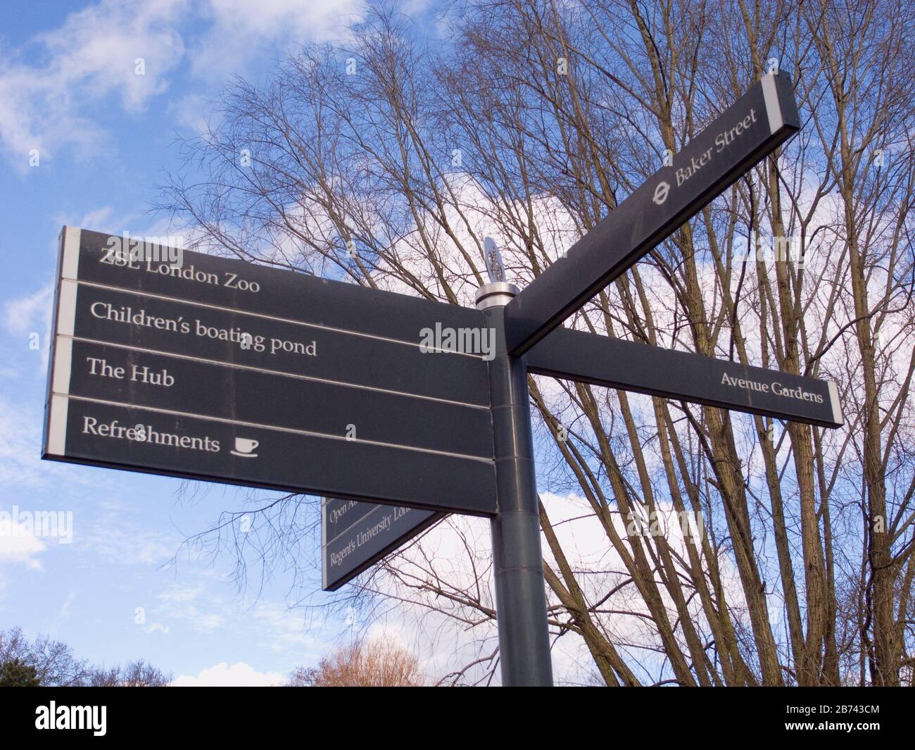 England, London, Westminster, Sign showing direction in Regents Park ...