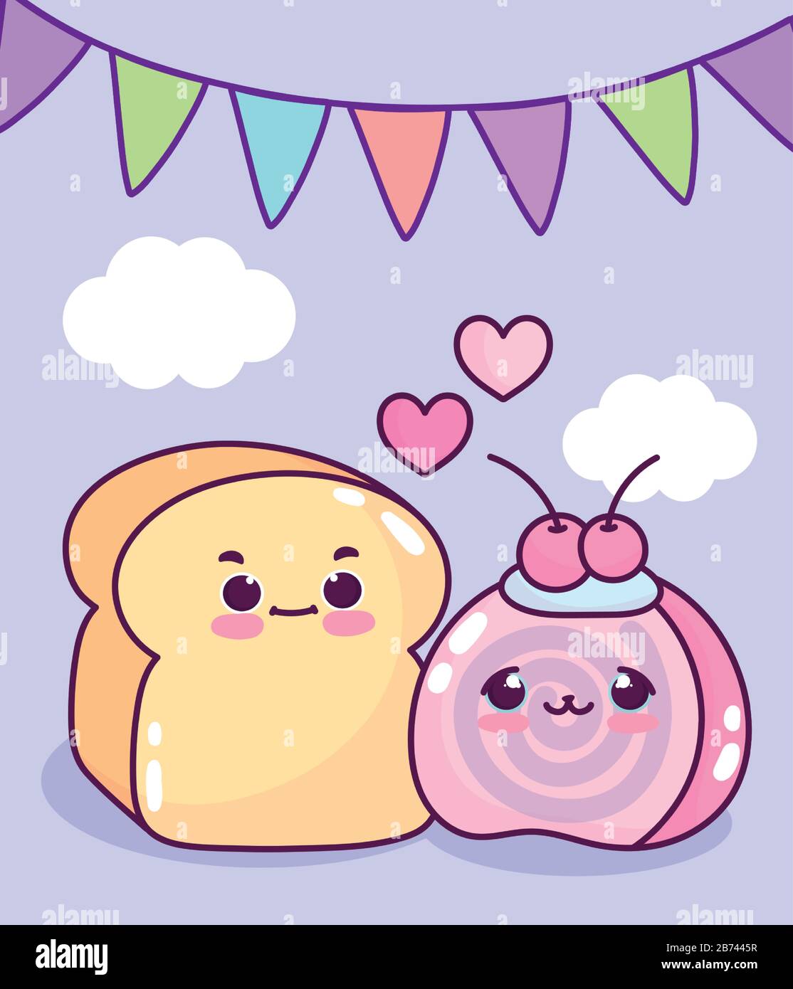 cute food breakfast bread and fruit sweet dessert pastry cartoon vector ...
