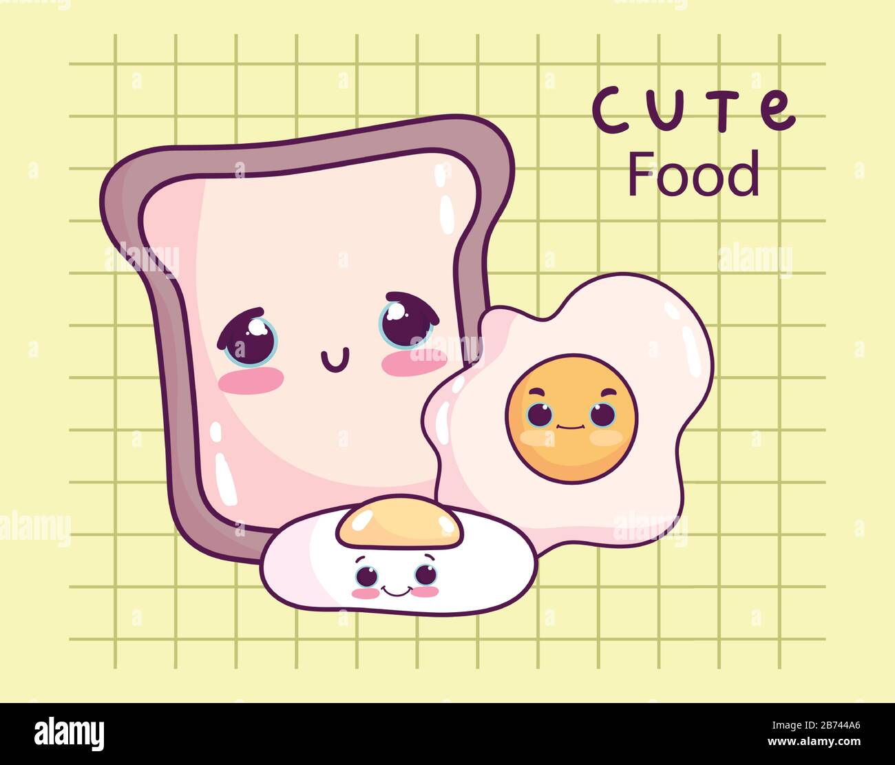 cute food breakfast bread and fried eggs sweet dessert pastry cartoon ...
