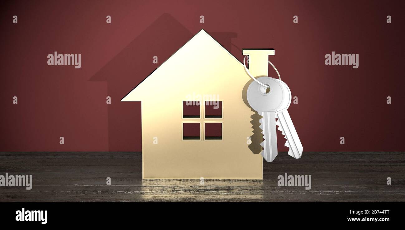 House shape with a key - real estate property concept - 3D rendering ...