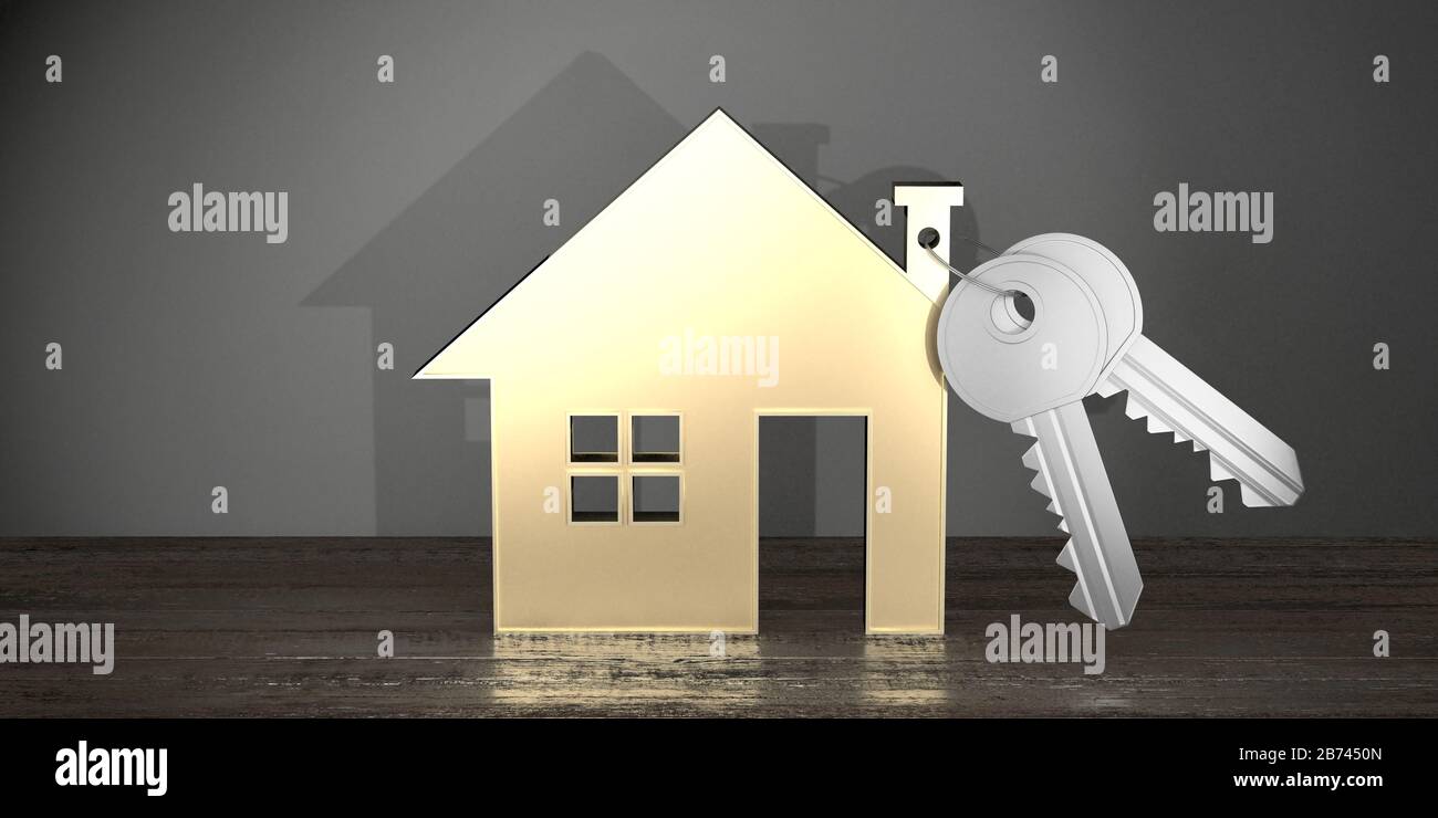 House shape, keys - real estate concept - 3D rendering Stock Photo - Alamy