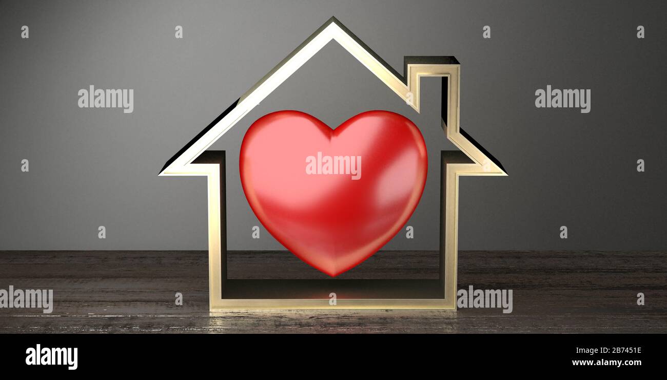 House shape, heart - real estate concept - 3D rendering Stock Photo - Alamy