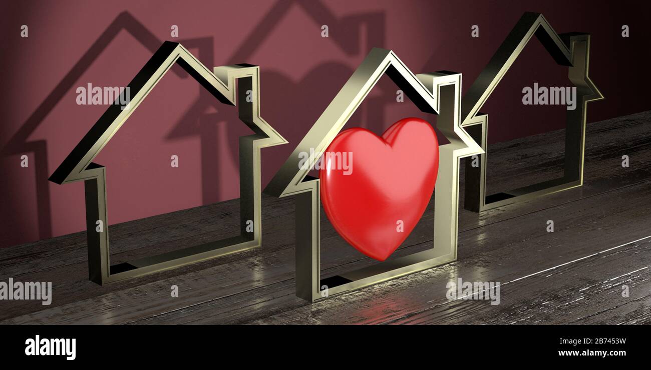 House shape, heart - real estate concept - 3D rendering Stock Photo - Alamy