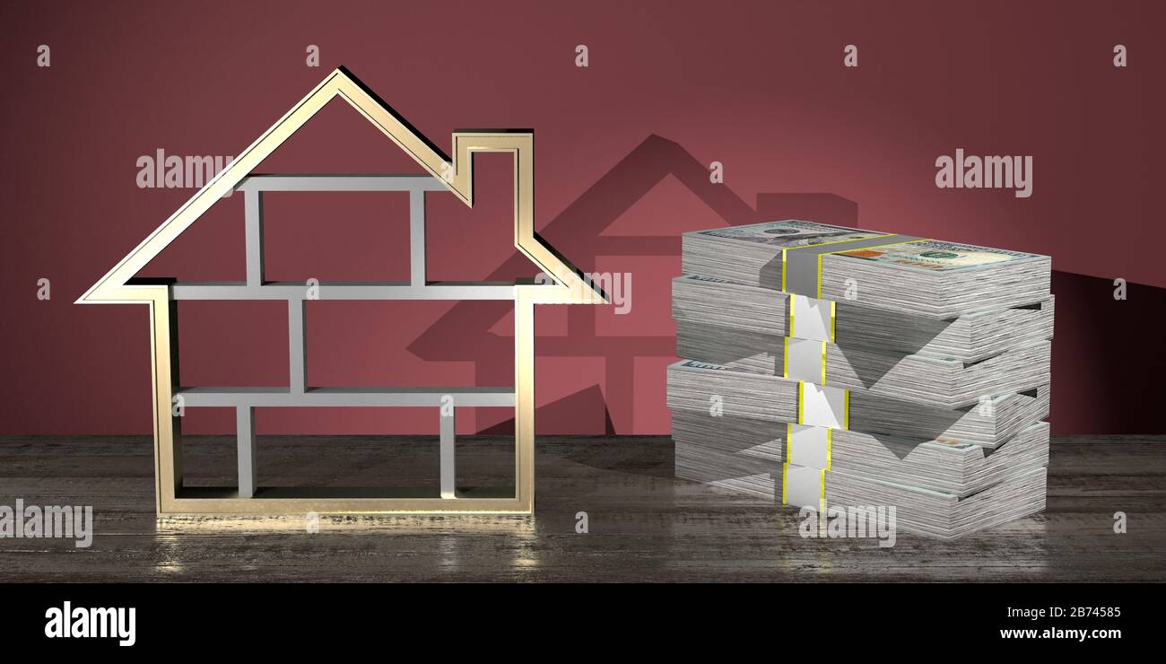 House shape, money - real estate concept - 3D rendering Stock Photo - Alamy
